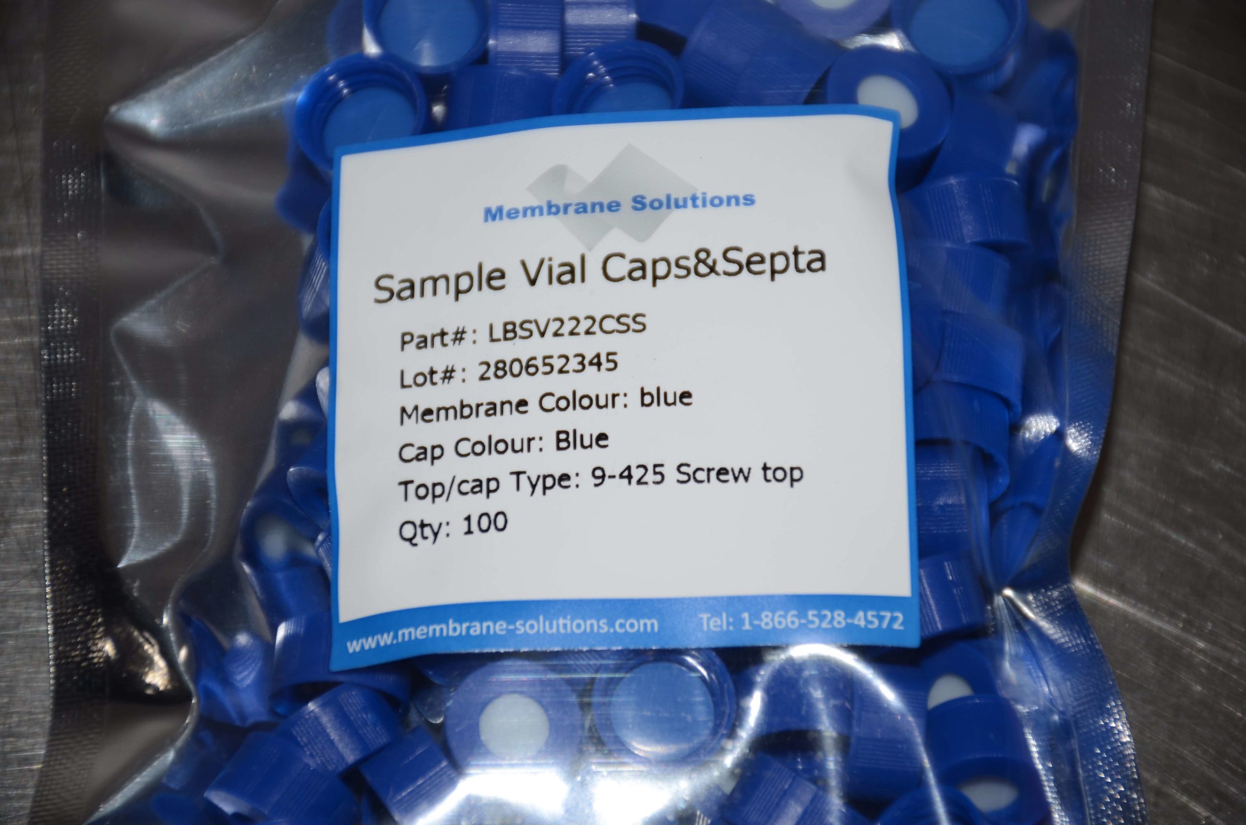Membrane Solutions 9mm Polypropylene Screw Thread Closures/Blue PTFE ...